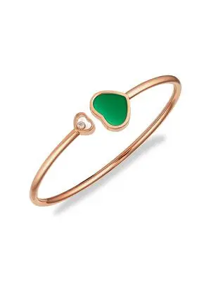 Chopard Happy Hearts 18k Diamond & Green Agate Bangle - Rose Gold