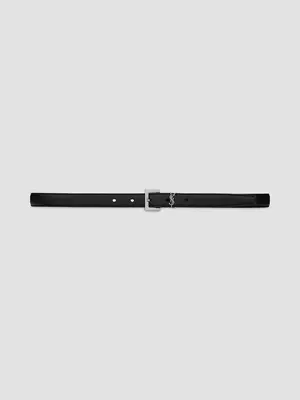 Saint Laurent Cassandre Thin Belt With Square Buckle In Grained Leather - Nero