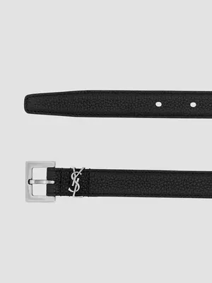 Saint Laurent Cassandre Thin Belt With Square Buckle In Grained Leather