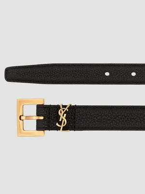 Saint Laurent Cassandre Thin Belt With Square Buckle In Grained Leather
