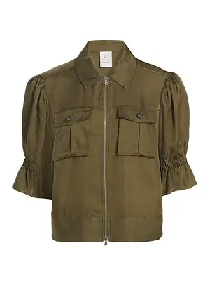 Cinq À Sept Holly Puff-sleeve Utility Jacket Dark Olive