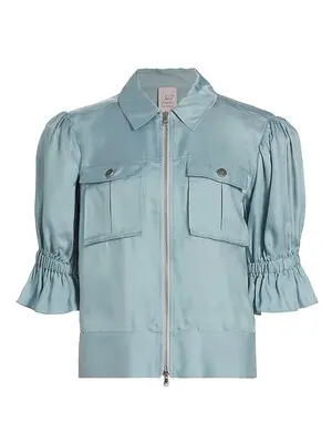 Cinq À Sept Holly Puff-sleeve Utility Jacket Echo Blue