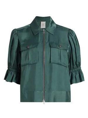 Cinq À Sept Holly Puff-sleeve Utility Jacket Green Onyx