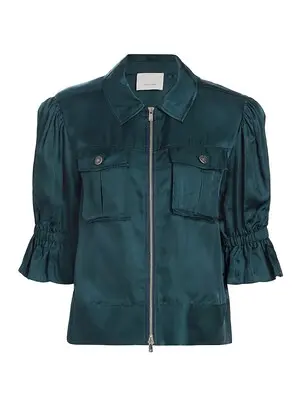 Cinq À Sept Holly Puff-sleeve Utility Jacket Peacock Blue