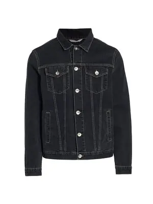 Brunello Cucinelli Men's Denim Trucker Jacket - Dark Grey  Dark Grey