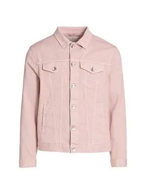 Brunello Cucinelli Men's Denim Trucker Jacket - Dark Grey  - Pink