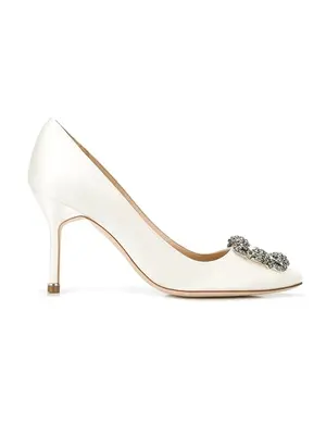 Manolo Blahnik Hangisi 70mm Crystal-embellished Satin Pumps - White
