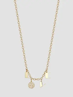 SYDNEY EVAN Happy Love Pure 14k Yellow & Diamond Charm Necklace - Gold