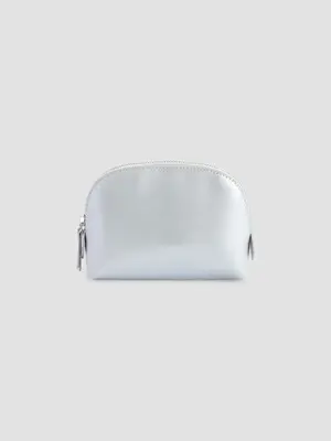 ROYCE NEW YORK Compact Leather Cosmetic Bag Silver