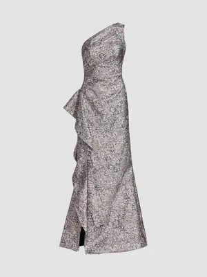 Rickie Freeman For Teri Jon Metallic Jacquard One-shoulder Gown - Pink Lilac