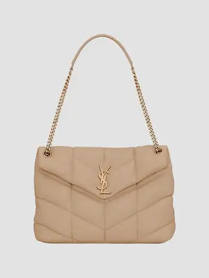 Saint Laurent Puffer Leather Shoulder Bag - Dark Beige