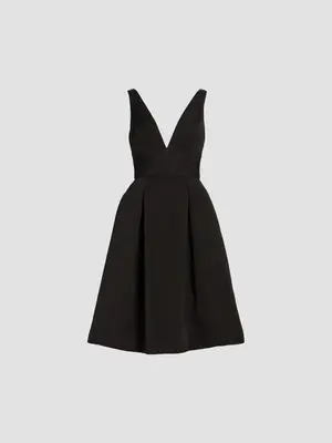 Amsale Faille Deep V-neck Dress - Black