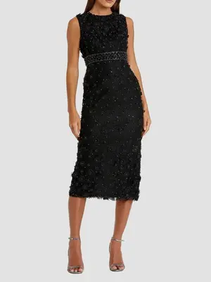 Mac Duggal Floral Beaded Sheath Dress - Black