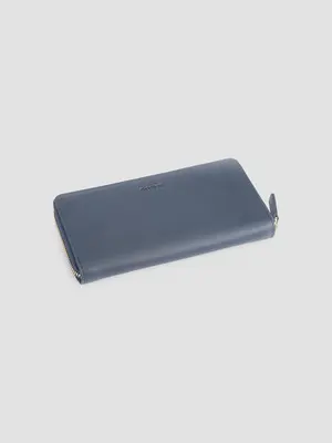 ROYCE NEW YORK Rfid-blocking Zip-around Leather Wallet - Navy Blue