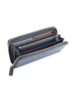 ROYCE NEW YORK Rfid-blocking Zip-around Leather Wallet - Navy Blue