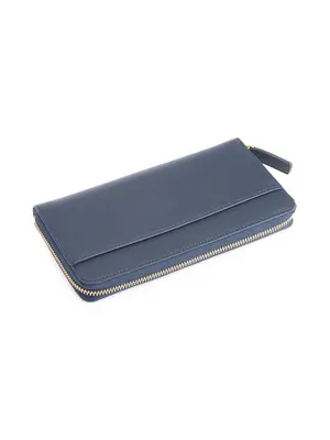ROYCE NEW YORK Rfid-blocking Zip-around Leather Wallet - Navy Blue