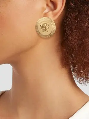 Versace Tribute Goldtone Button Earrings