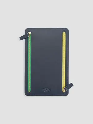 ROYCE NEW YORK Rfid-blocking 4-zip Leather Travel Organizer - Navy Blue