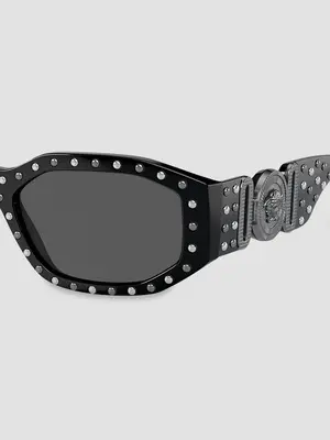 Versace 53mm Medusa Detail Oval Sunglasses - Black Grey