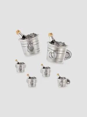 JAN LESLIE 6-piece Sterling Champagne Bucket Cufflink & Shirt Stud Set - Silver