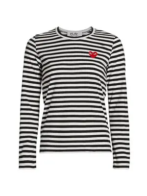 Play Comme Des Garcon Striped Red Heart Long-sleeve Shirt Black White