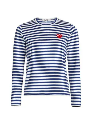 Play Comme Des Garcon Striped Red Heart Long-sleeve Shirt Blue White