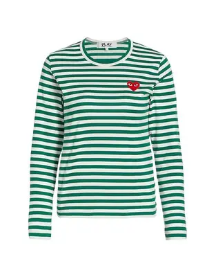 Play Comme Des Garcon Striped Red Heart Long-sleeve Shirt Green White