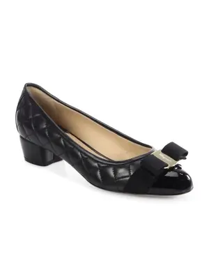 FERRAGAMO Vara 30mm Quilted Leather Pumps - Black