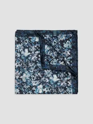 Eton Floral Silk Pocket Square - Blue