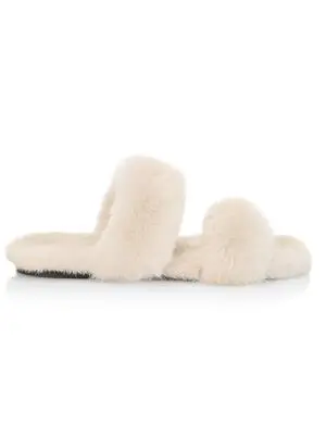 Saint Laurent Bleach Mink Fur Slides Cream