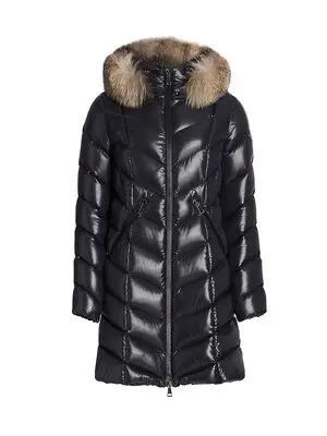 Moncler Women's Fulmarus Lacque Fur-Trim Quilted Down Coat - Black  Navy