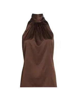 Ramy Brook Lori Silk Halter Top Desert Brown