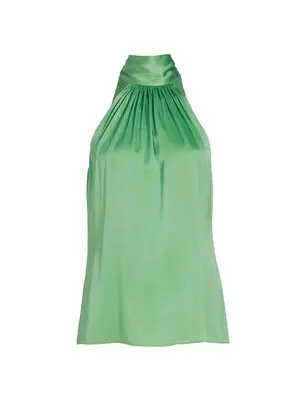 Ramy Brook Lori Silk Halter Top Mineral Green