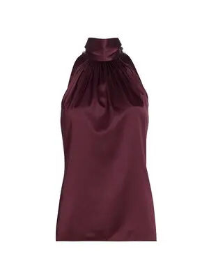 Ramy Brook Lori Silk Halter Top Pinot Noir