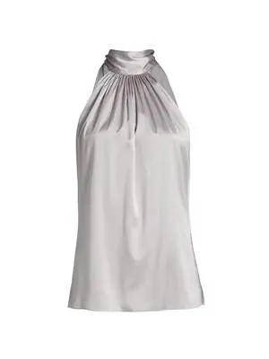 Ramy Brook Lori Silk Halter Top Silver