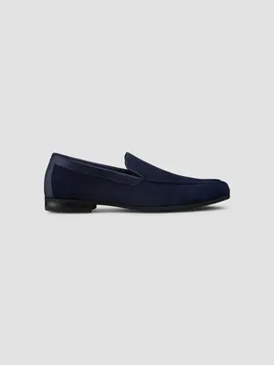 John Lobb Tyne Suede Loafers Deep Navy