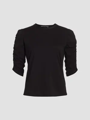 Veronica Beard Waldorf Ruched-sleeve T-shirt - Black