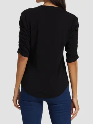 Veronica Beard Waldorf Ruched-sleeve T-shirt - Black
