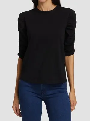 Veronica Beard Waldorf Ruched-sleeve T-shirt - Black
