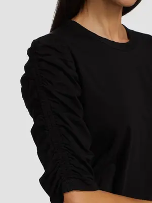 Veronica Beard Waldorf Ruched-sleeve T-shirt - Black