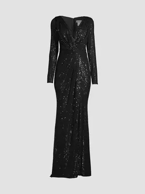Mac Duggal Sequined Evening Gown - Black