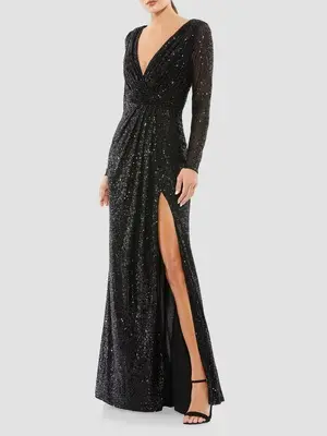 Mac Duggal Sequined Evening Gown - Black