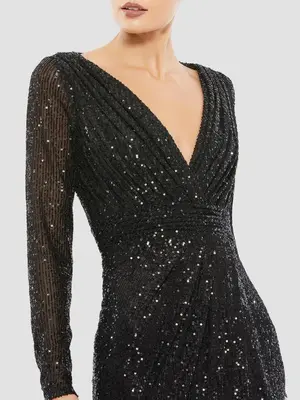 Mac Duggal Sequined Evening Gown - Black