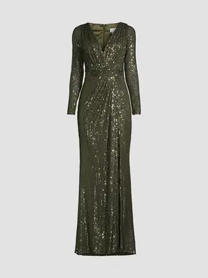 Mac Duggal Sequined Evening Gown Olive