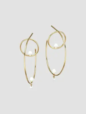 PERSEE Turn Around 18k Yellow Faux Pearl & Diamond Creole Hoop Earrings - Gold