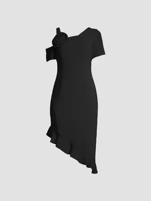 Shani Asymmetric Ruffled Sheath Dress