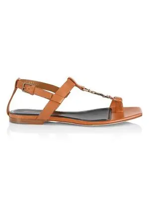 Saint Laurent Cassandra Leather Sandals Tan