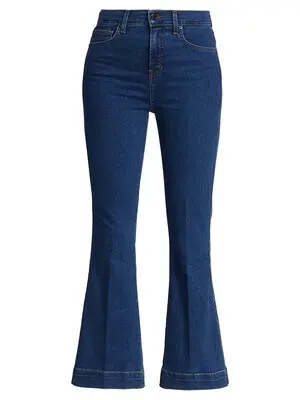 Veronica Beard Carson High-rise Ankle Flare Jeans Washed Oxford