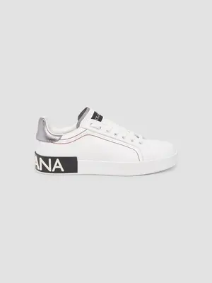 Dolce & Gabbana Portofino Logo Leather Sneakers Bianco Argento