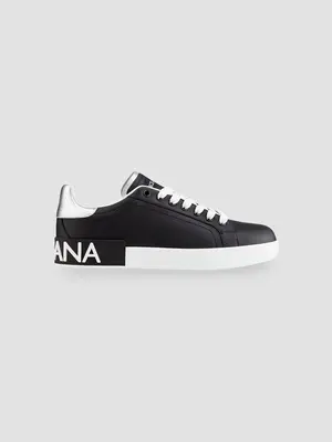 Dolce & Gabbana Portofino Logo Leather Sneakers Nero Argento